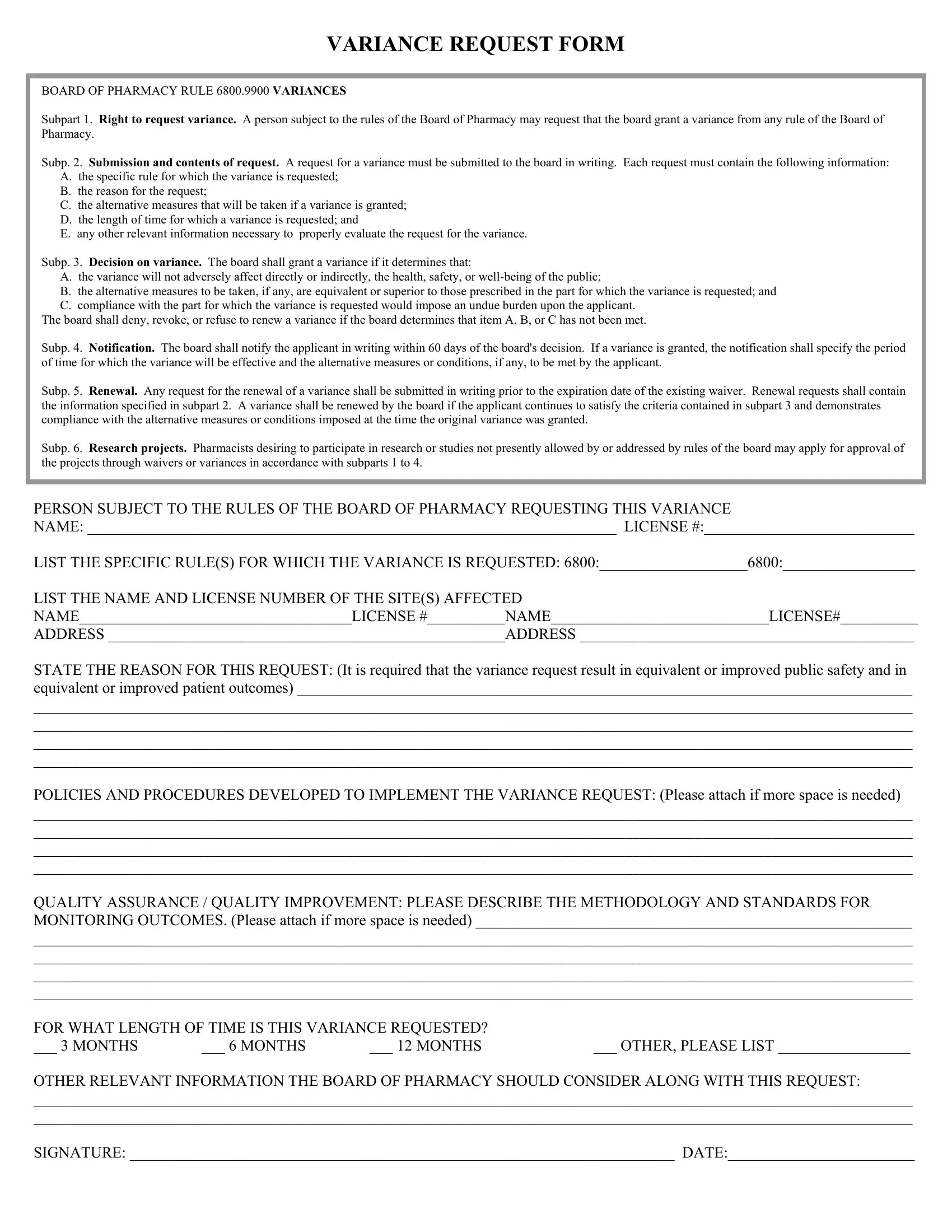 Request For Variance Template