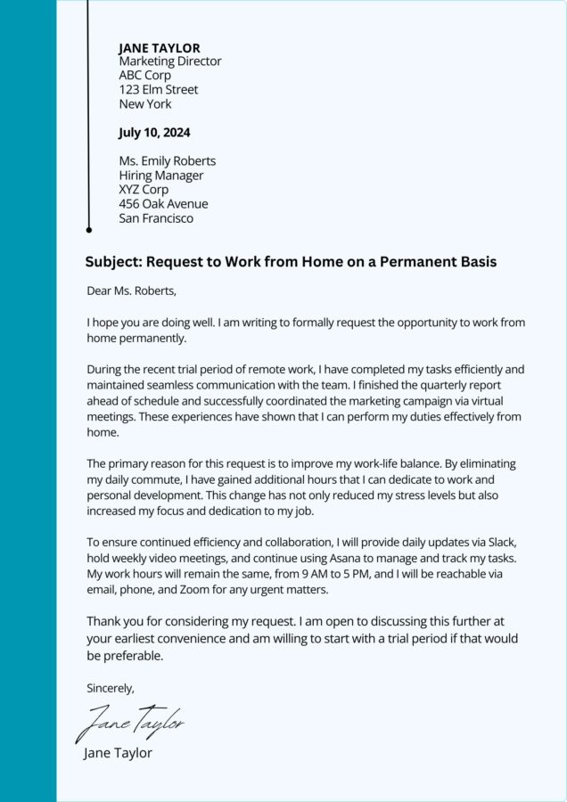 Working From Home Request Template