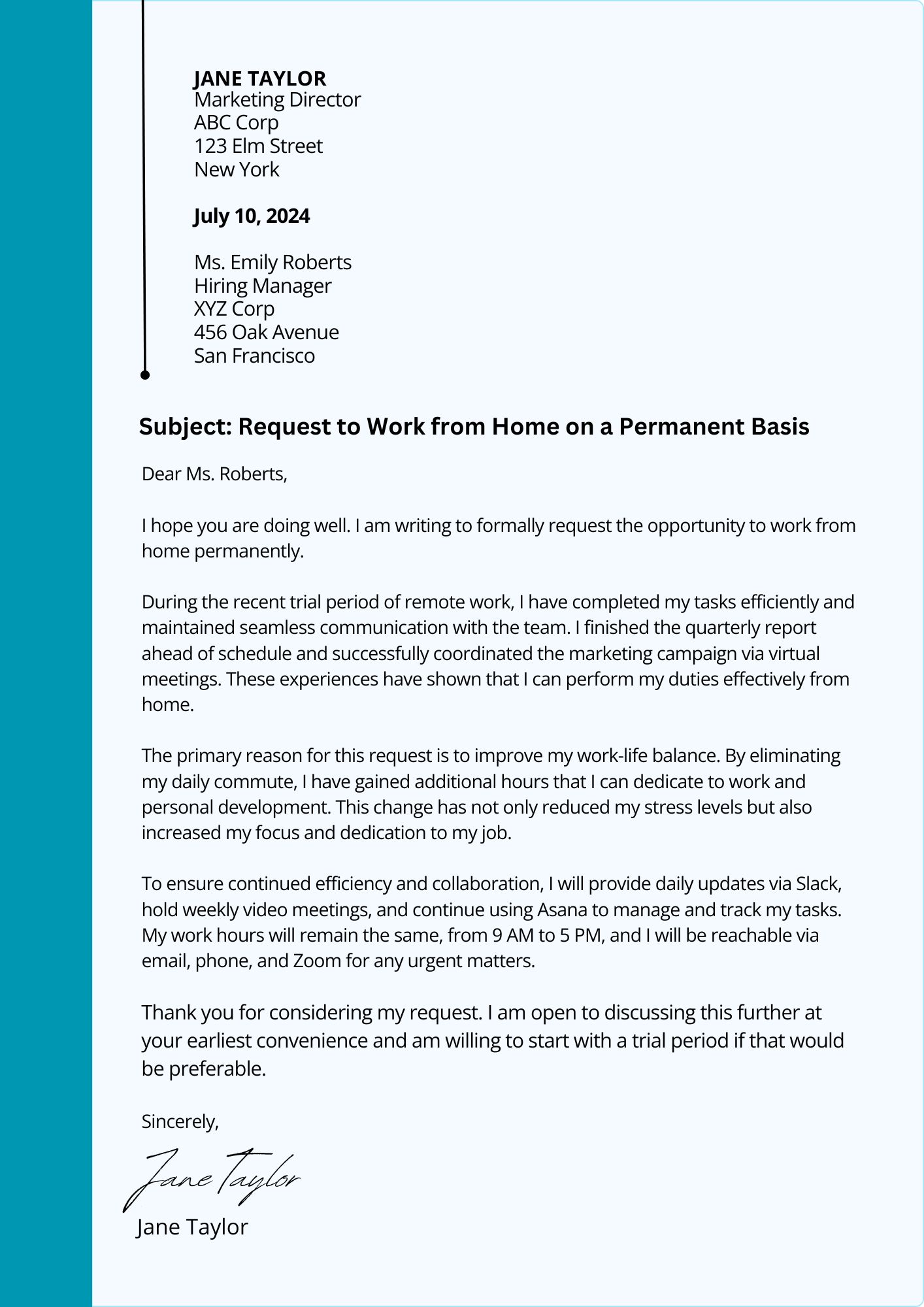 Request To Work Remotely Template
