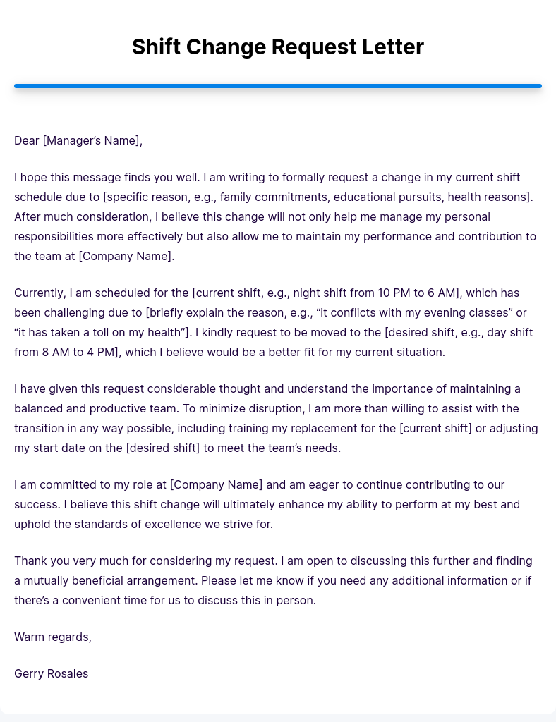 Shift Change Request Template