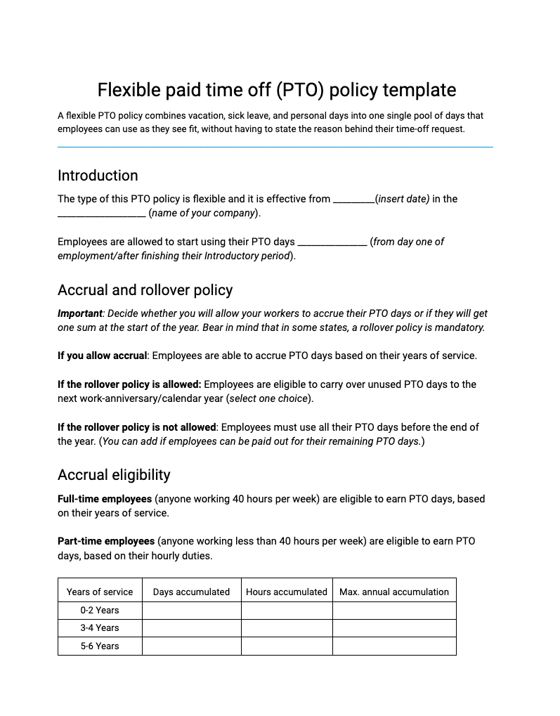 Vacation Request Policy Template