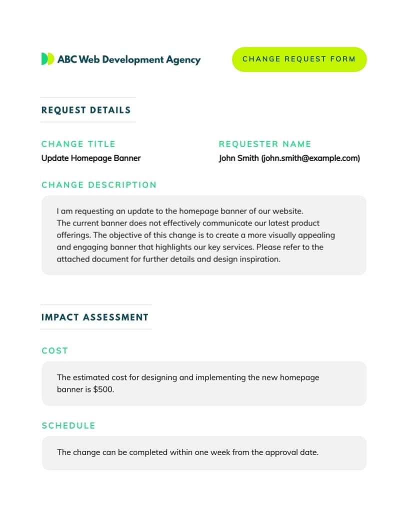 Website Change Request Template