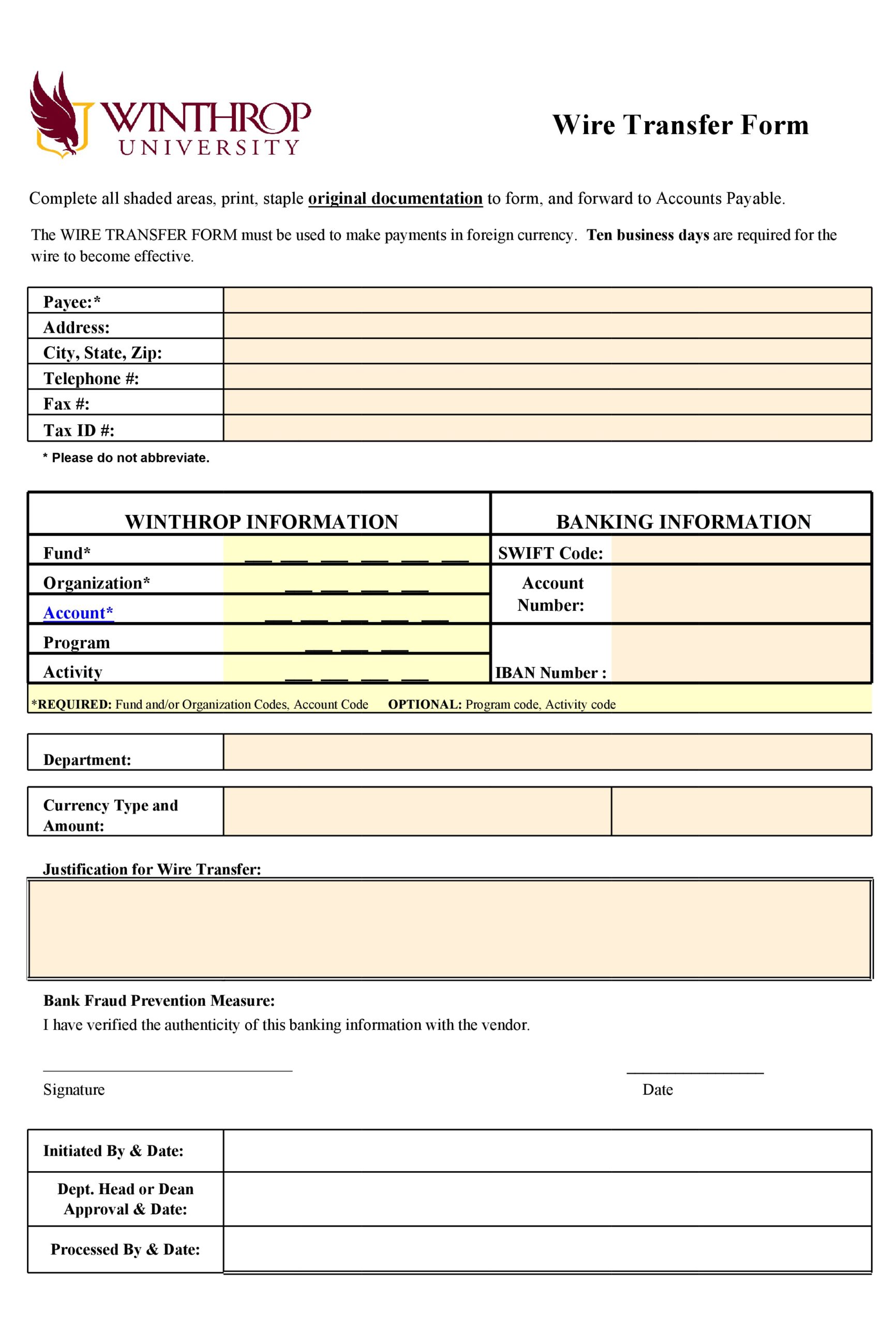 Wire Transfer Request Template
