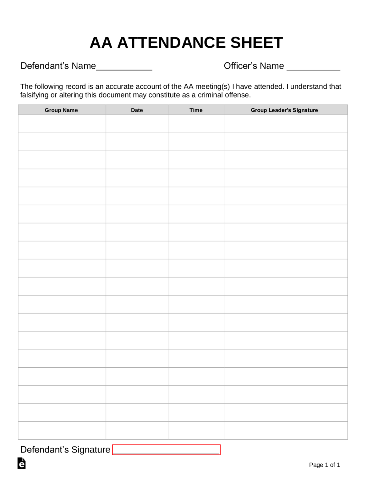 Group Sign In Sheet Template