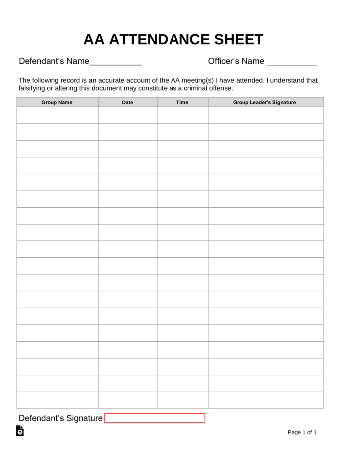 Group Sign In Sheet Template