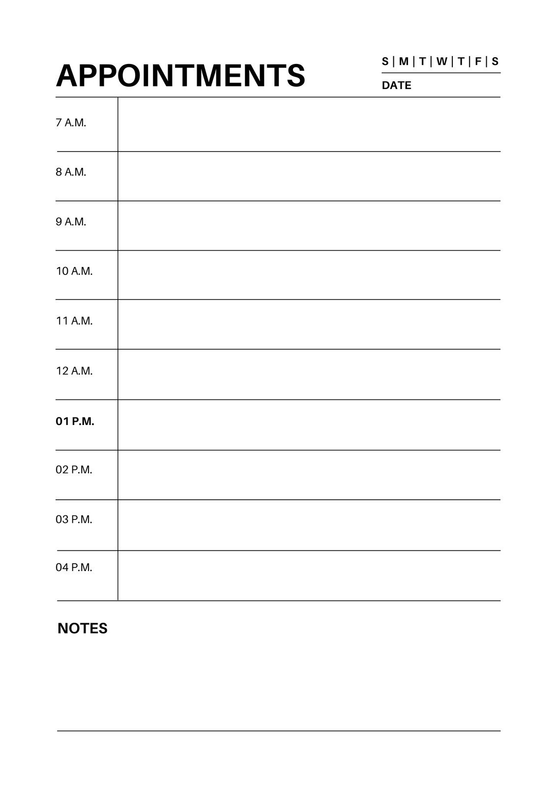 Appointment Sign Up Sheet Template