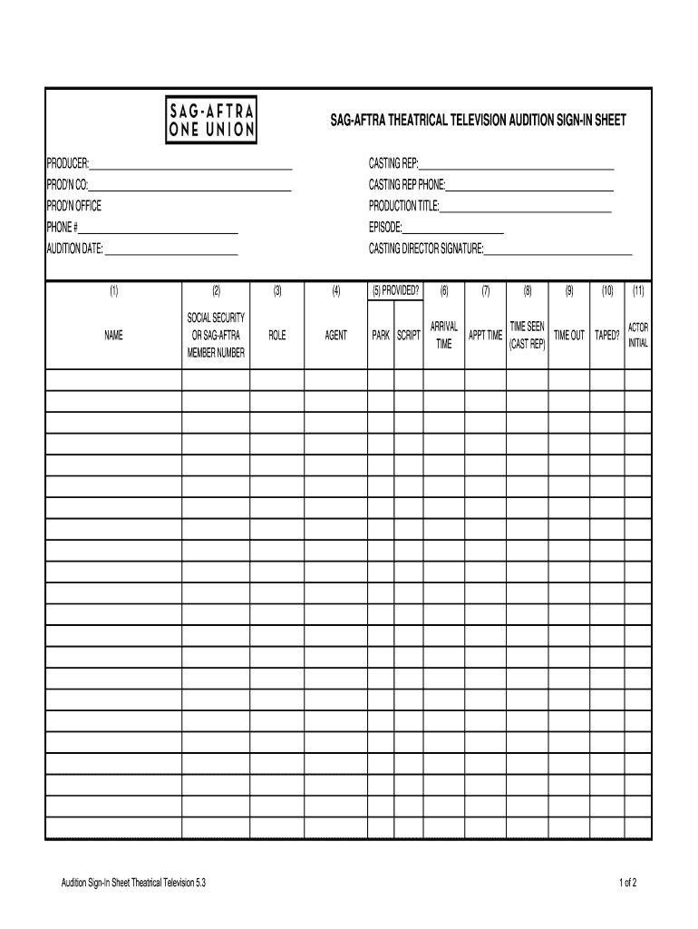 Audition Sign Up Sheet Template