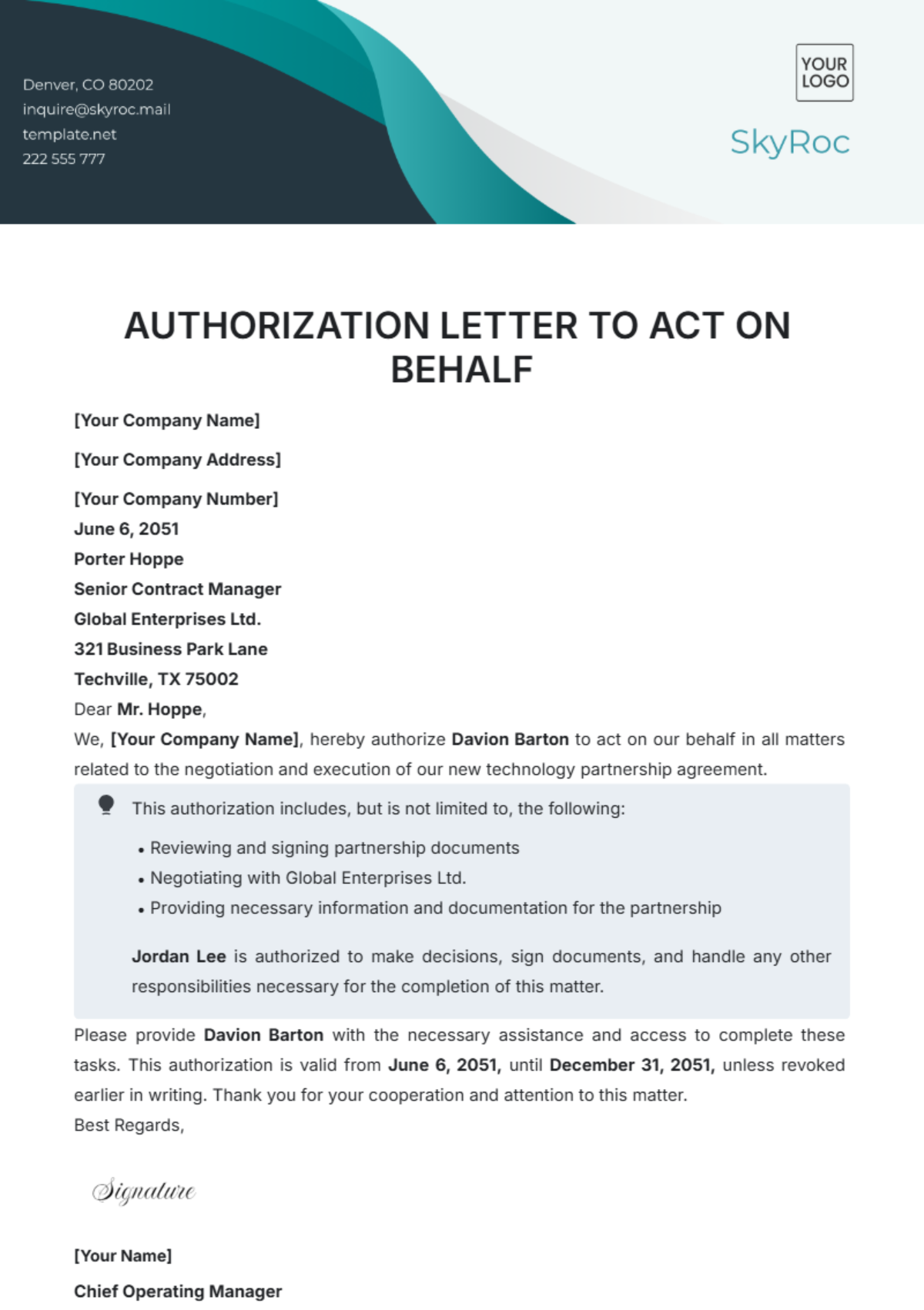 Authority To Sign On Behalf Of Company Template