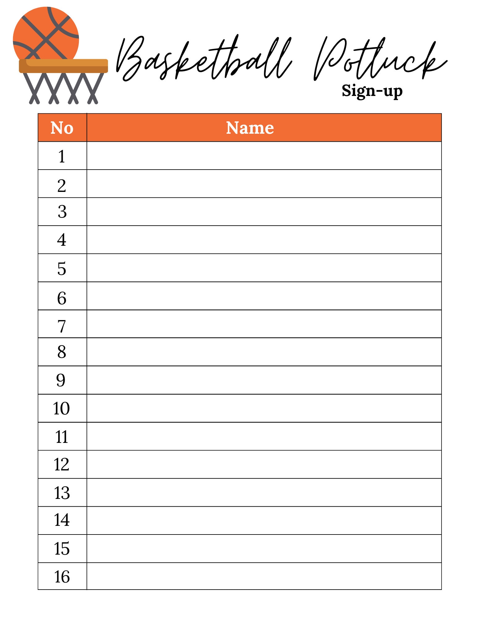 Basketball Sign Up Sheet Template