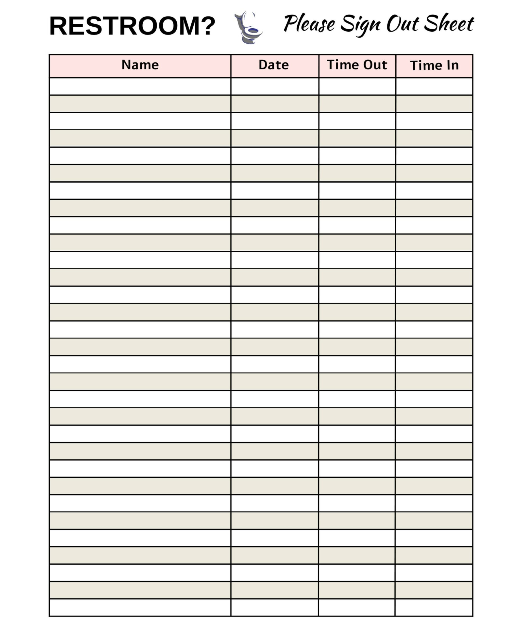 Bathroom Sign Out Sheet Template