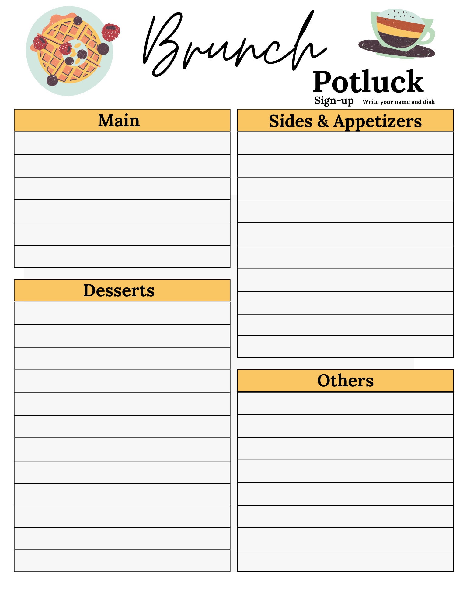 Brunch Sign Up Sheet Template