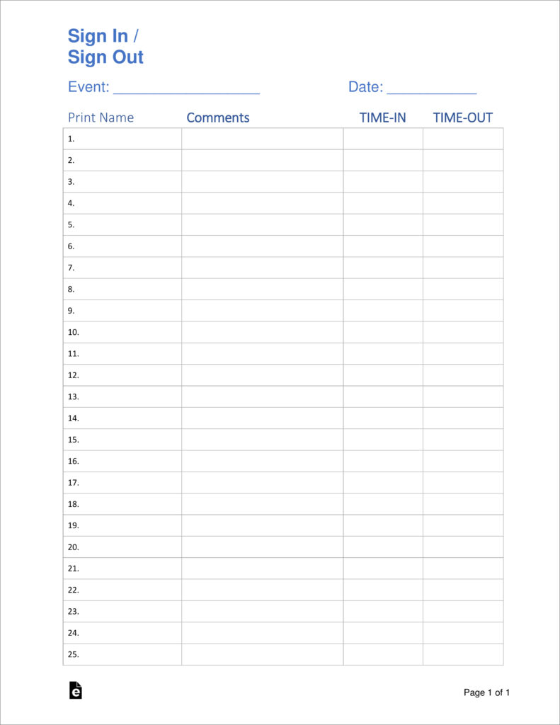 Career Fair Sign In Sheet Template