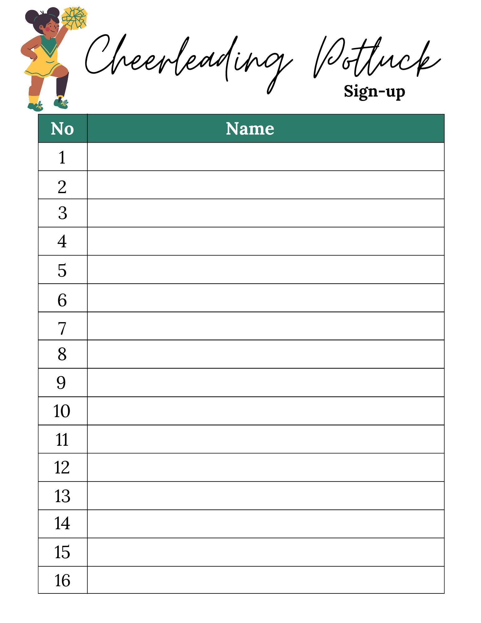 Cheerleading Sign Up Sheet Template