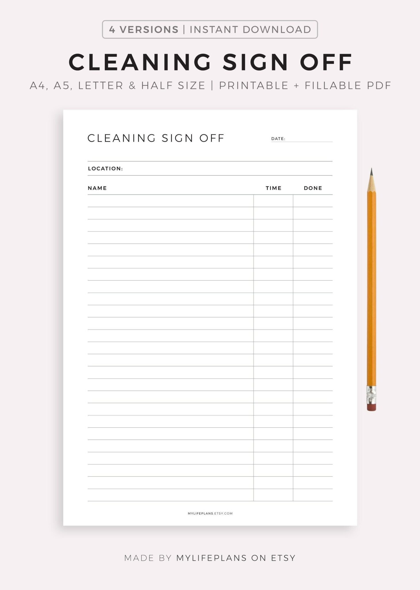 Daily Sign Off Sheet Template