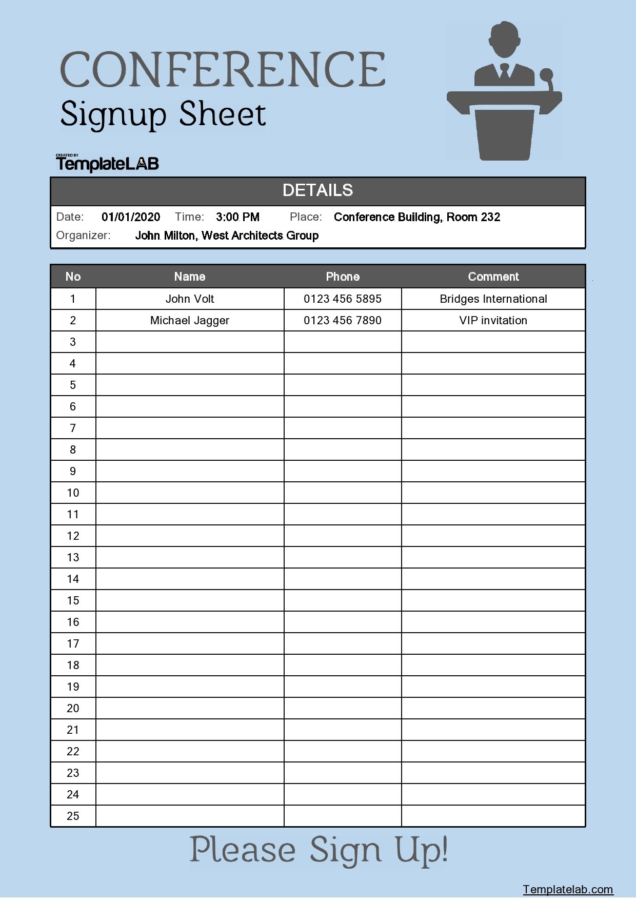 Committee Sign Up Sheet Template