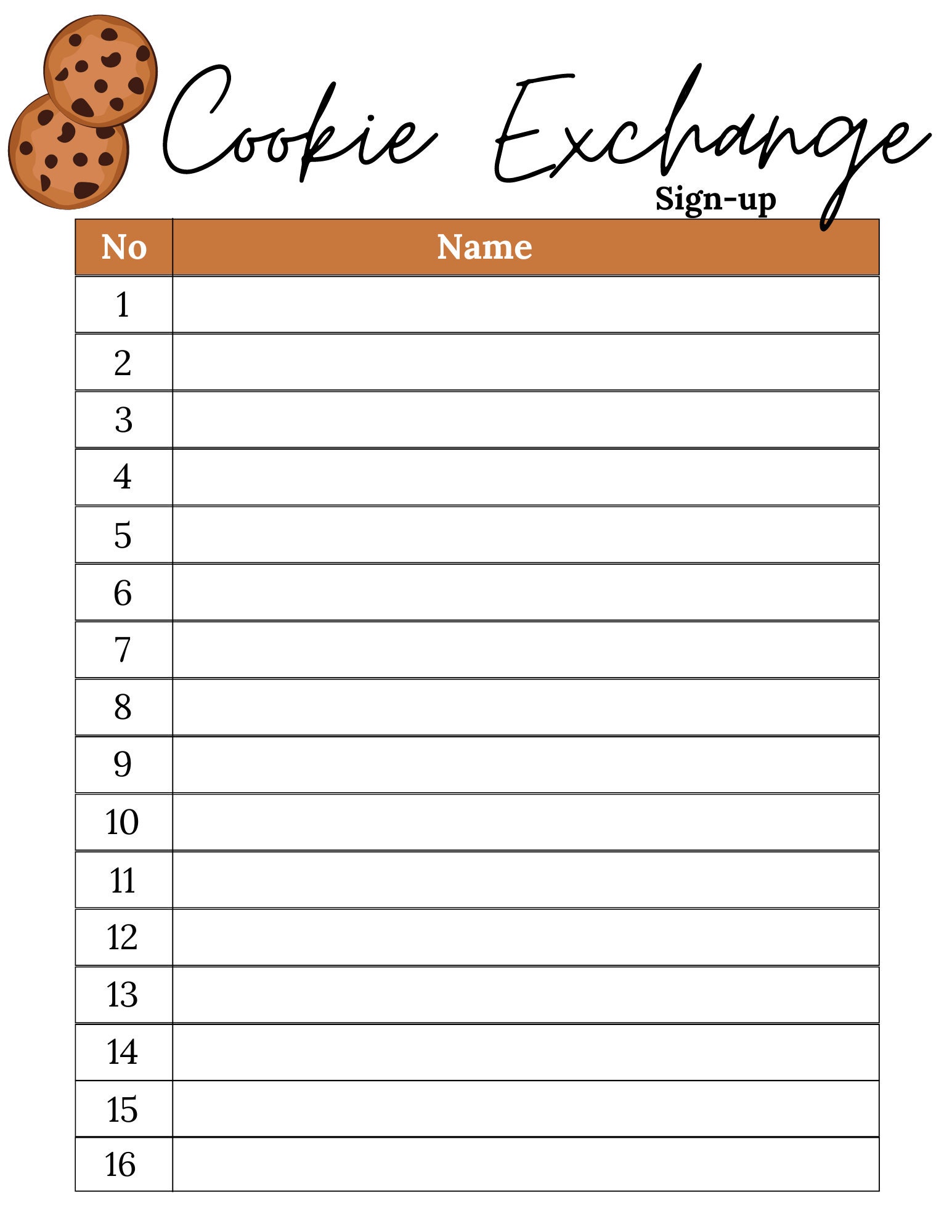 Bake Sale Sign Up Sheet Template