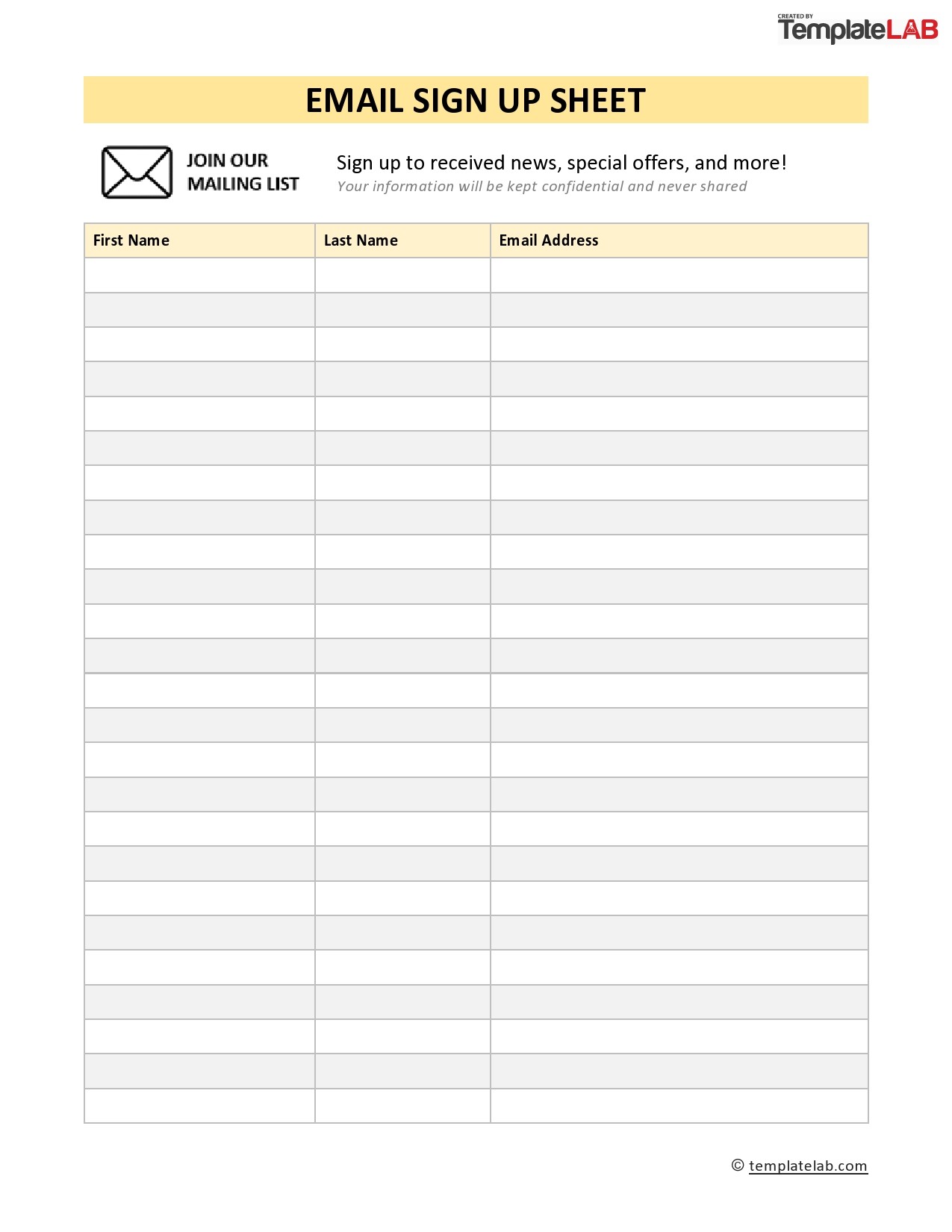 Customer Sign Up Sheet Template
