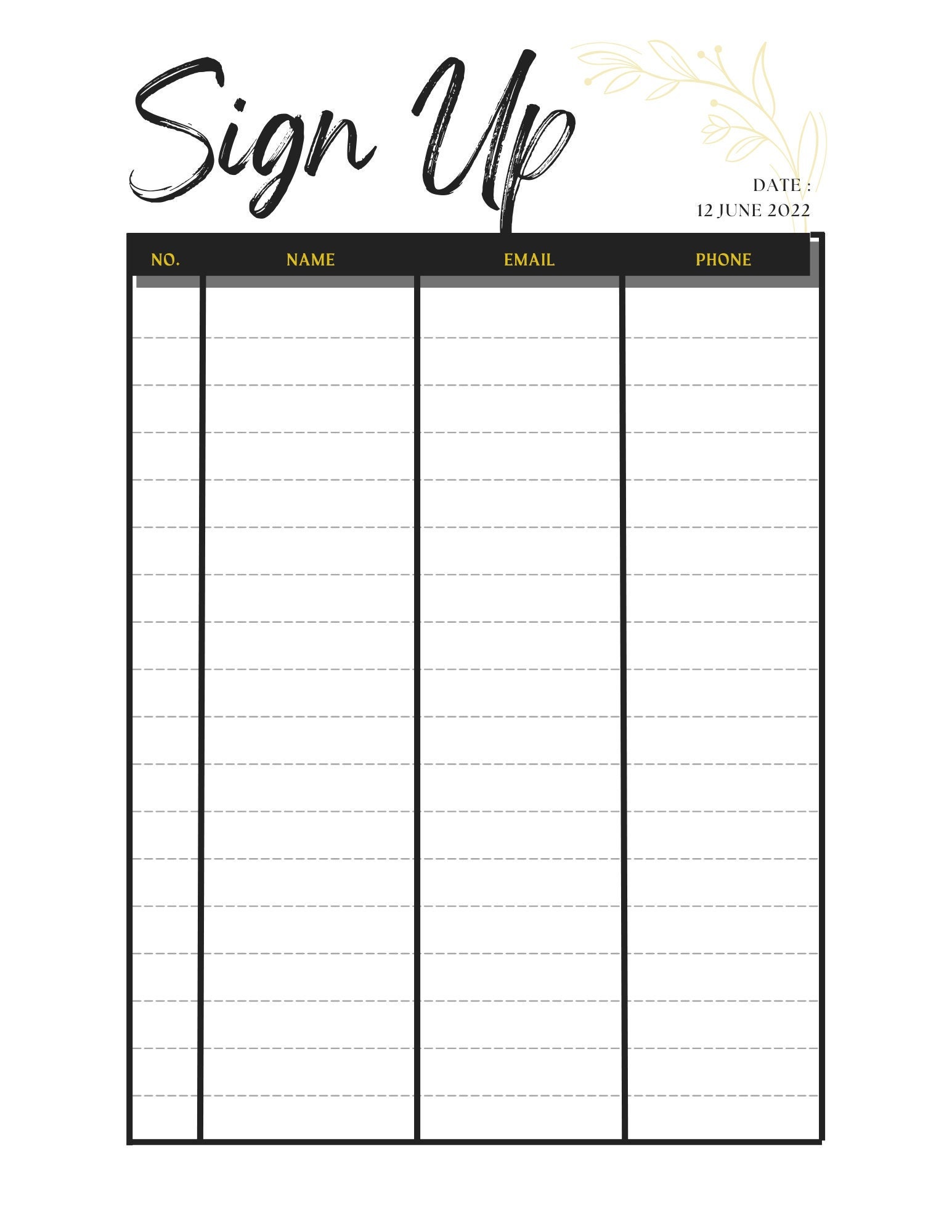 Cute Sign Up Sheet Template