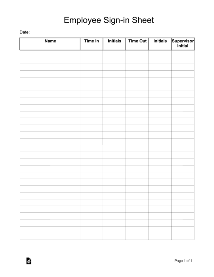 Employee Sign In Out Sheet Template