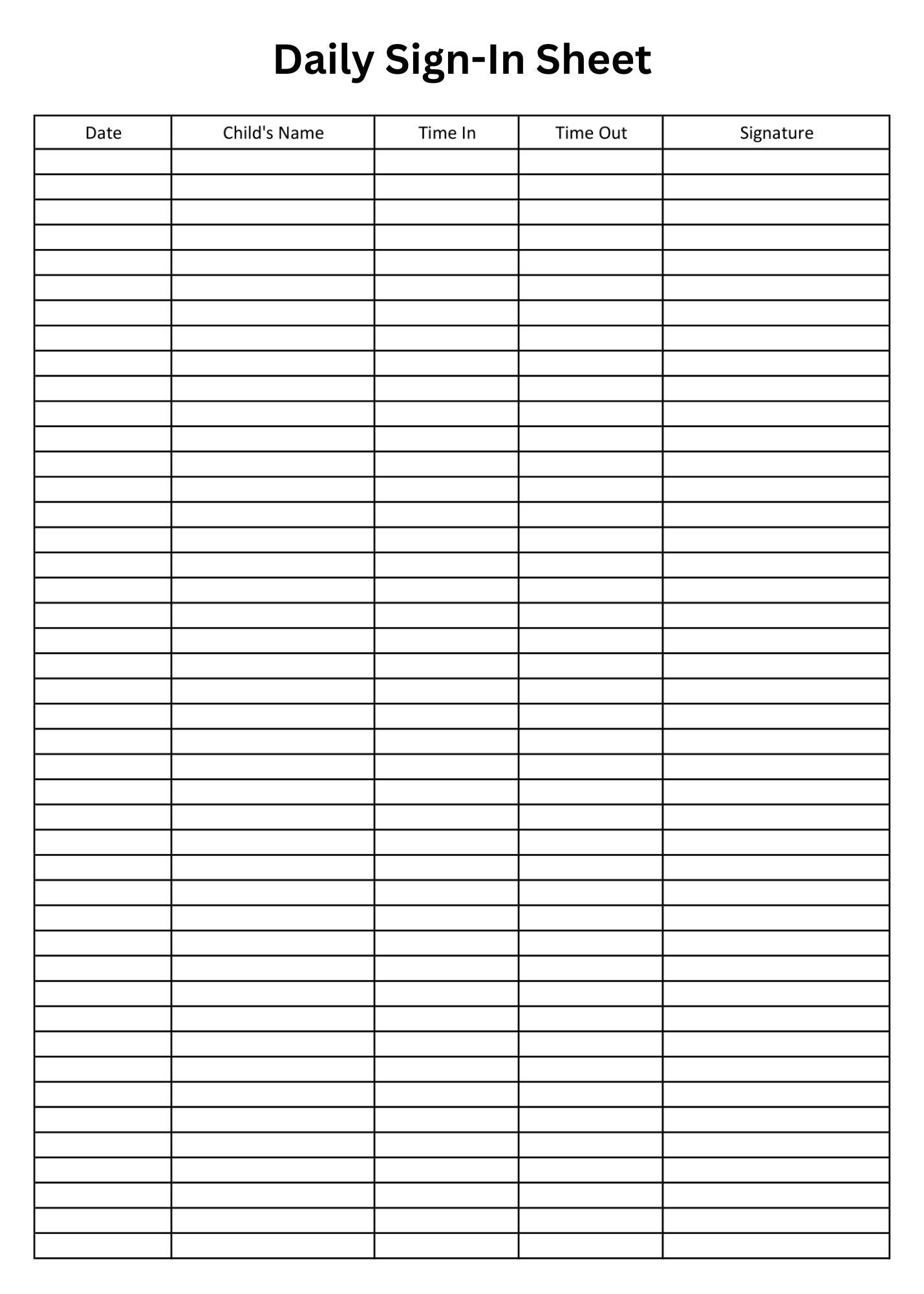 Bathroom Sign Out Sheet Template