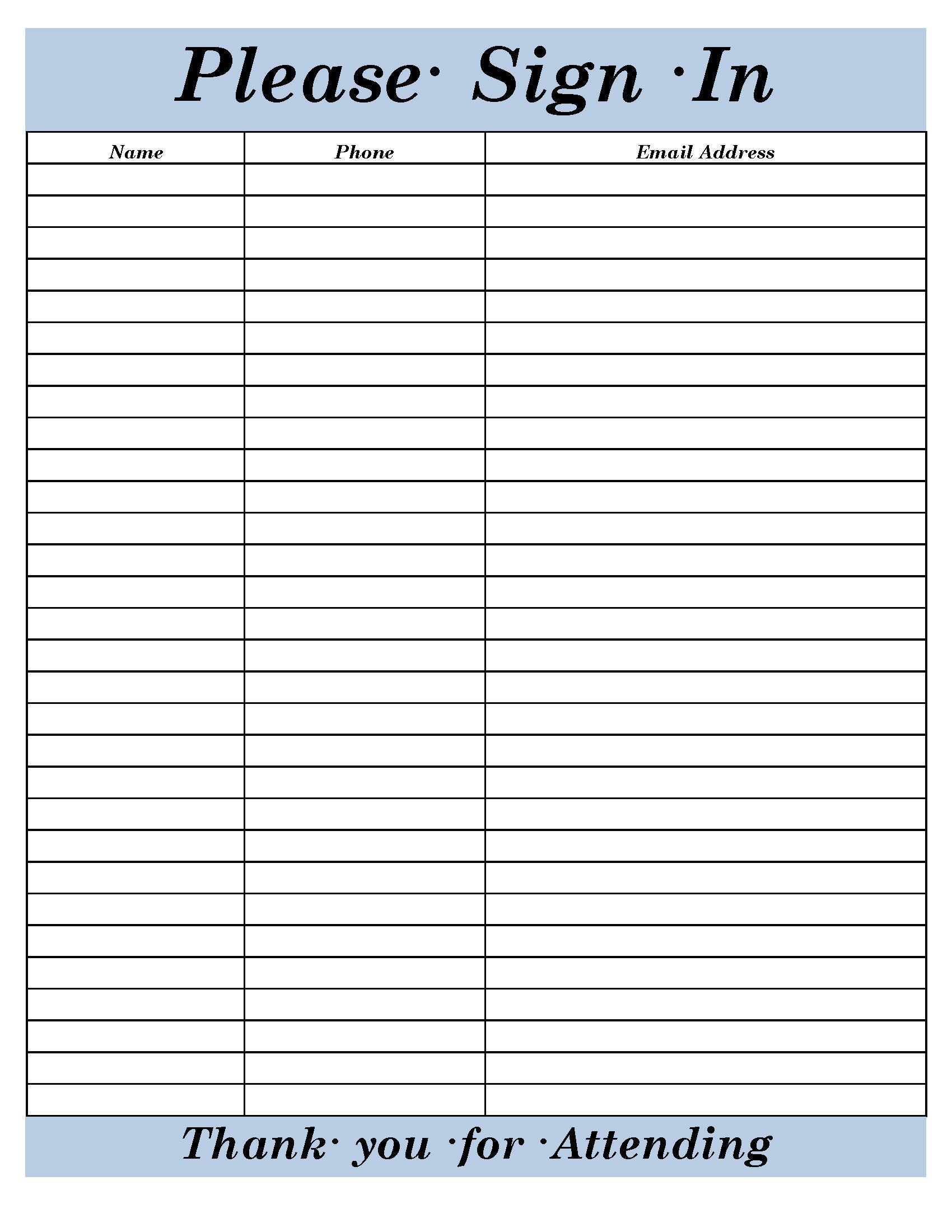 Delivery Sign In Sheet Template