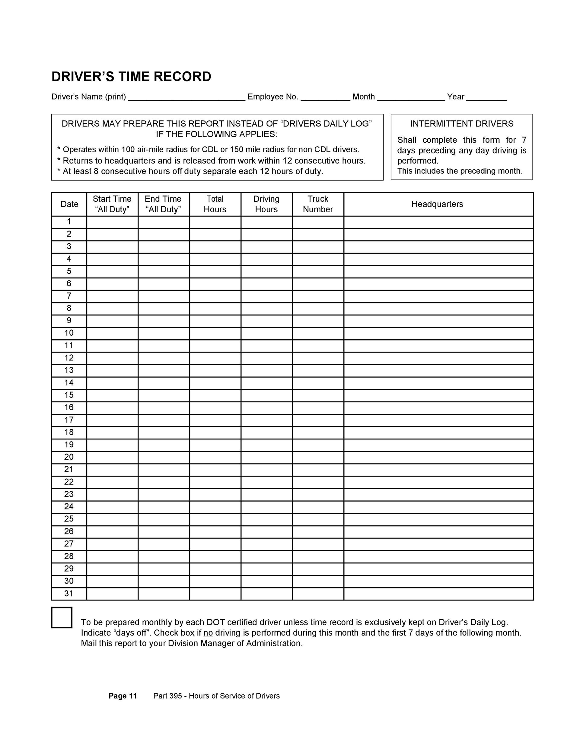 Driver Sign In Sheet Template