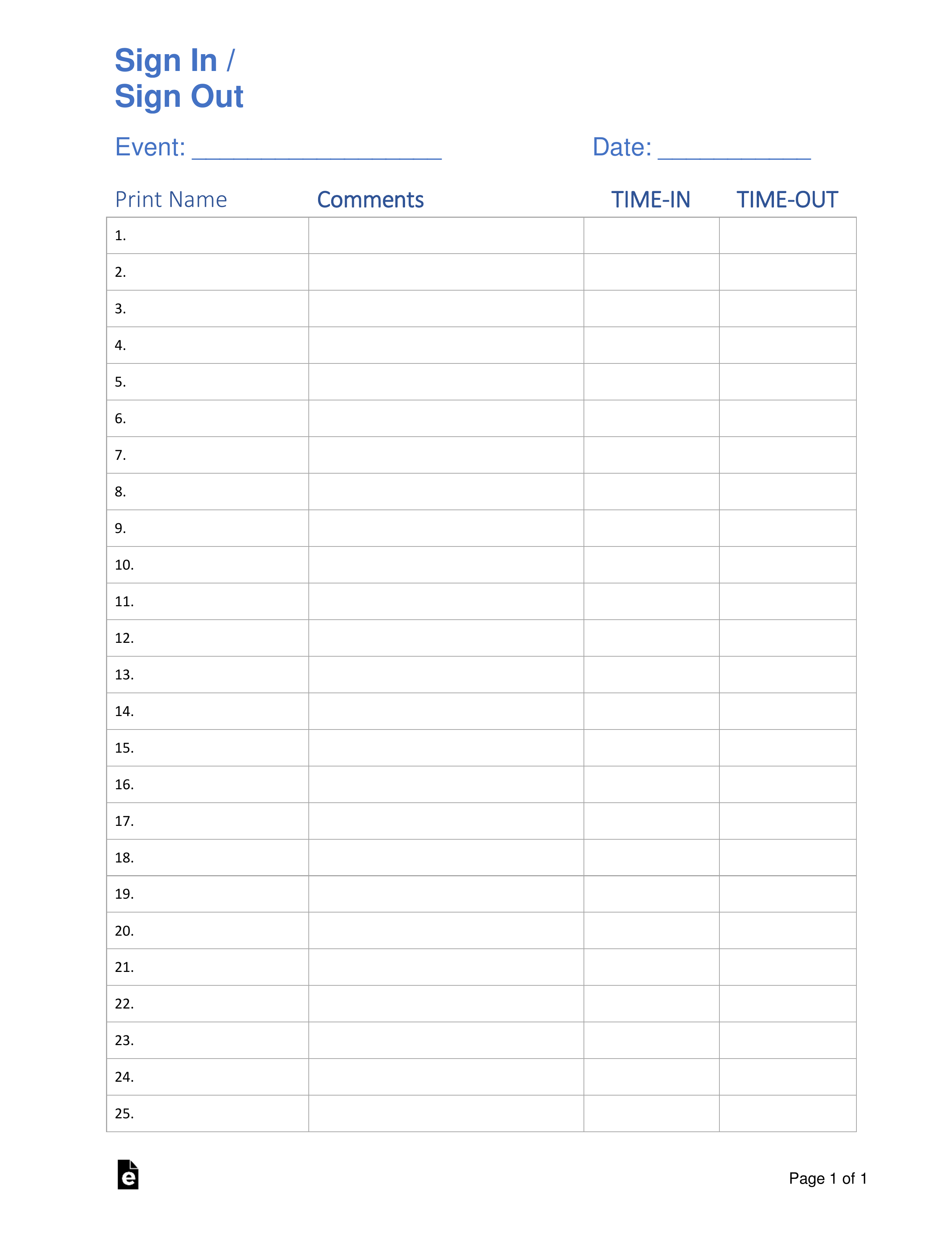 Electronic Sign In Sheet Template