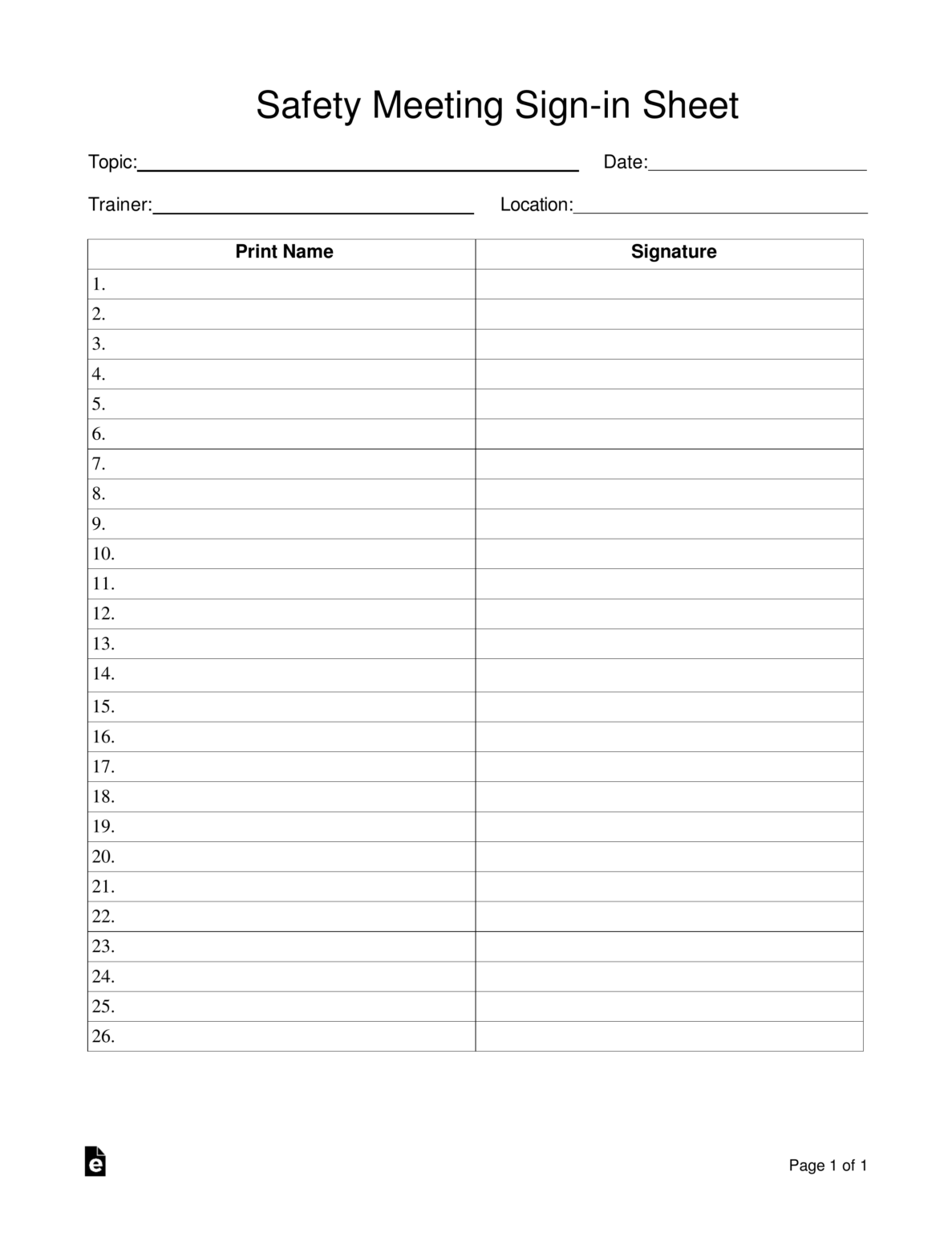 Group Sign In Sheet Template