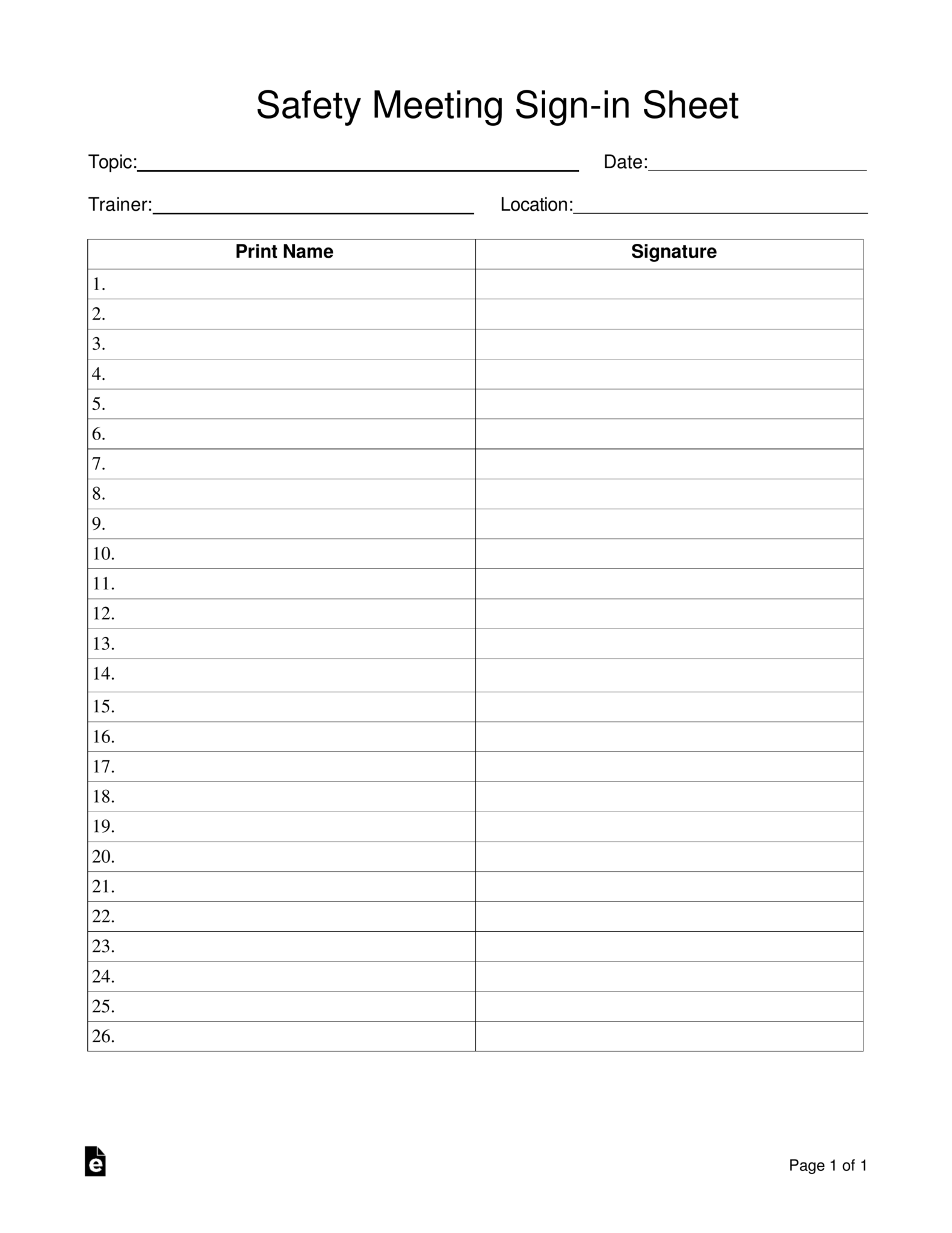 Group Sign In Sheet Template