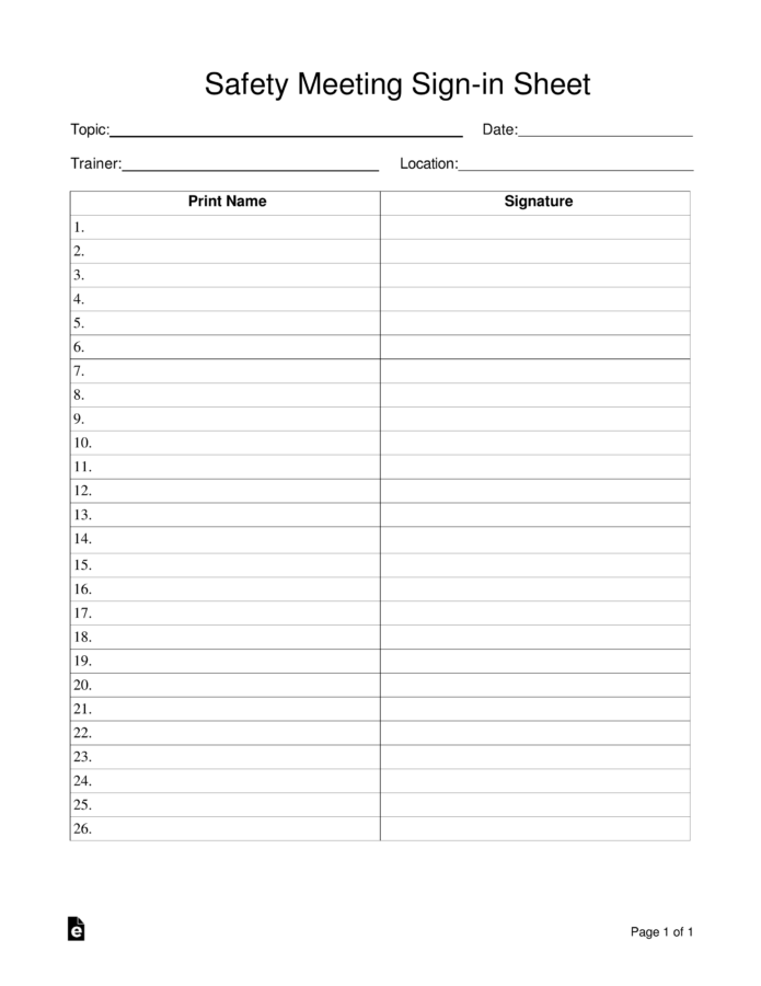 Group Sign In Sheet Template