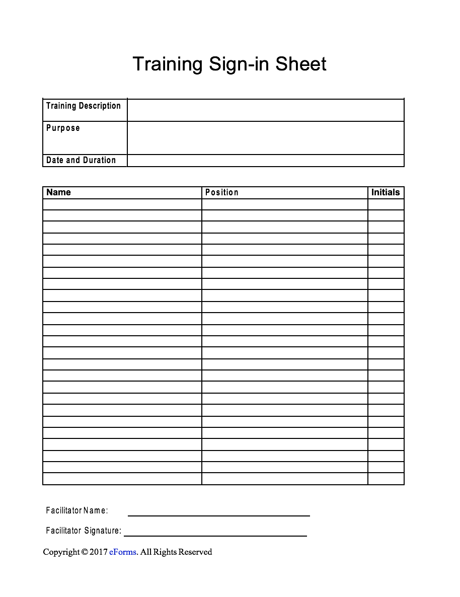 Employee Training Sign Off Sheet Template