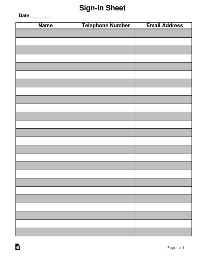 Conference Sign In Sheet Template