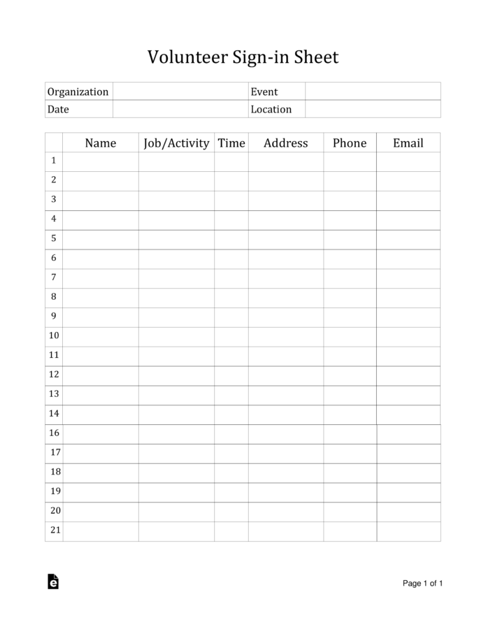 Group Sign Up Sheet Template