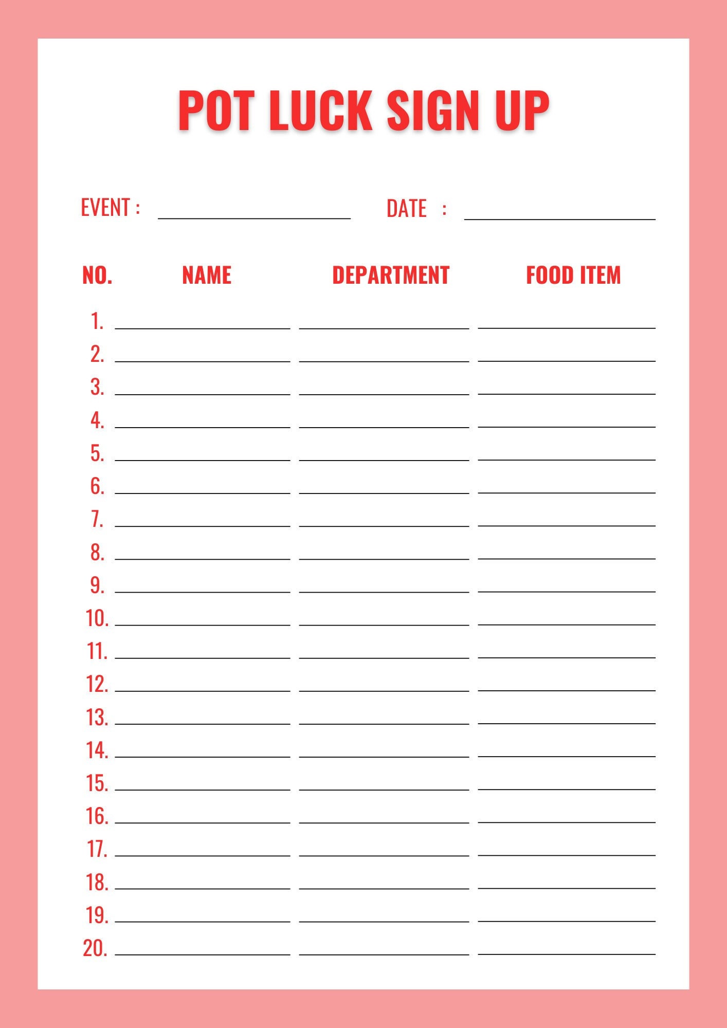 Brunch Sign Up Sheet Template