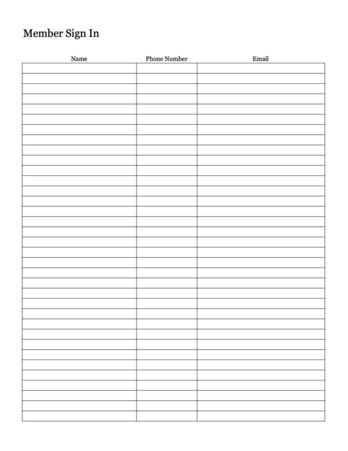 Gym Sign Up Sheet Template