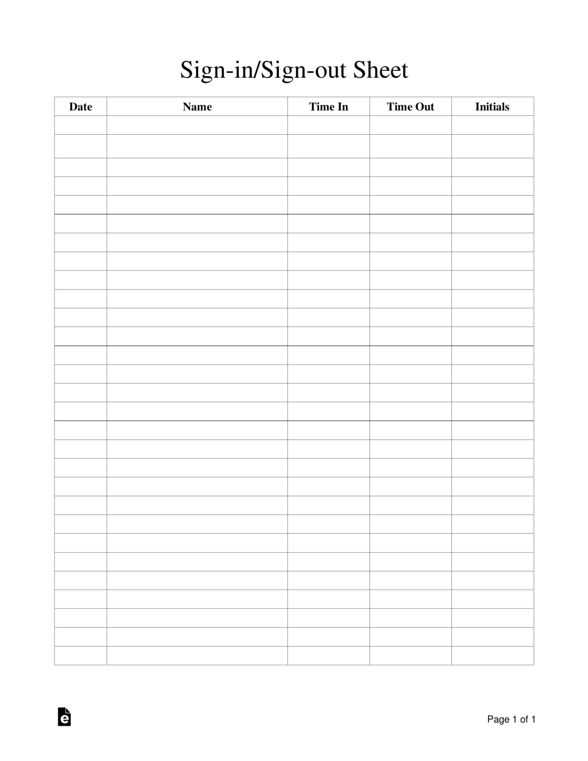 Equipment Sign In and Out Sheet Template