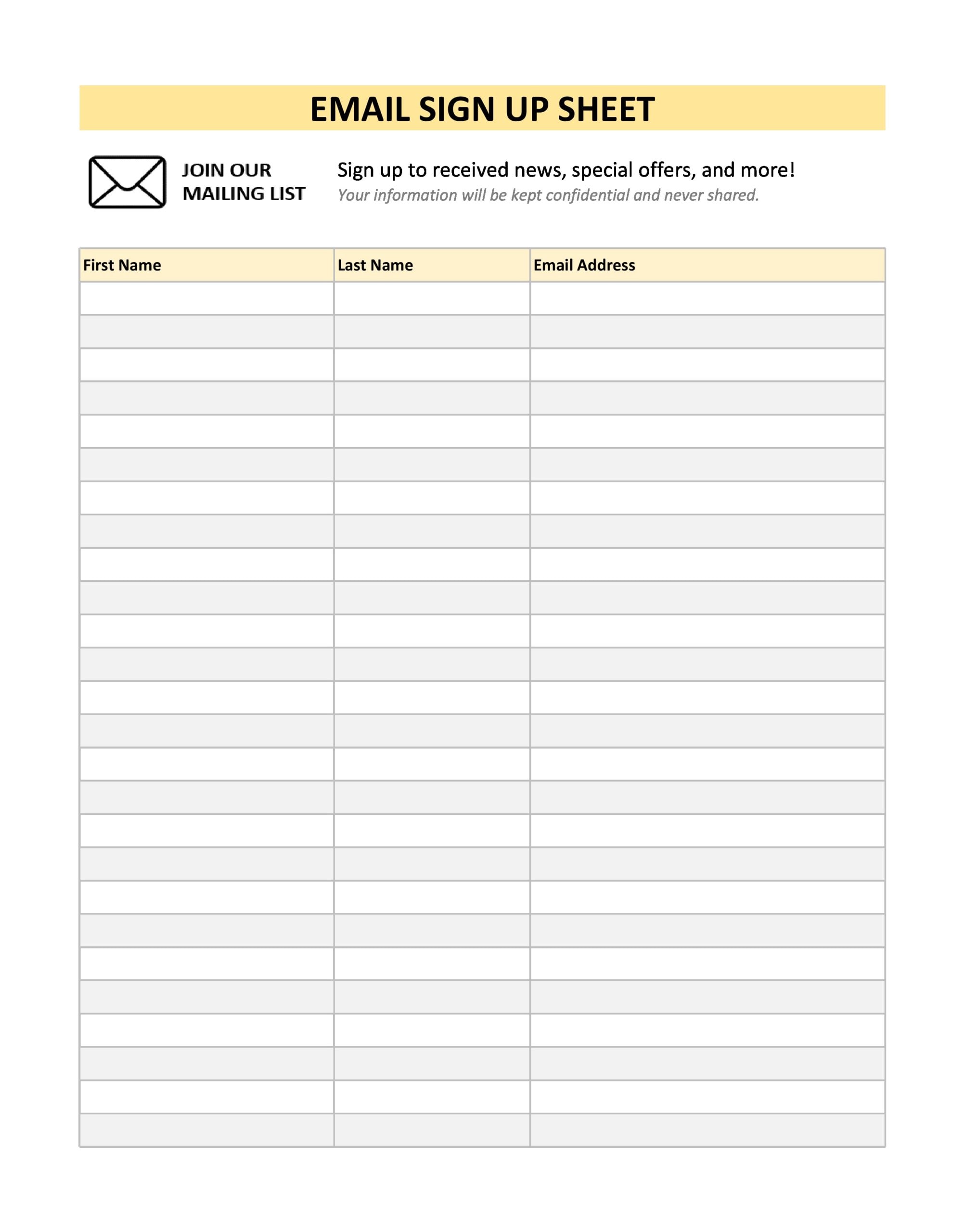Mailing List Sign Up Template