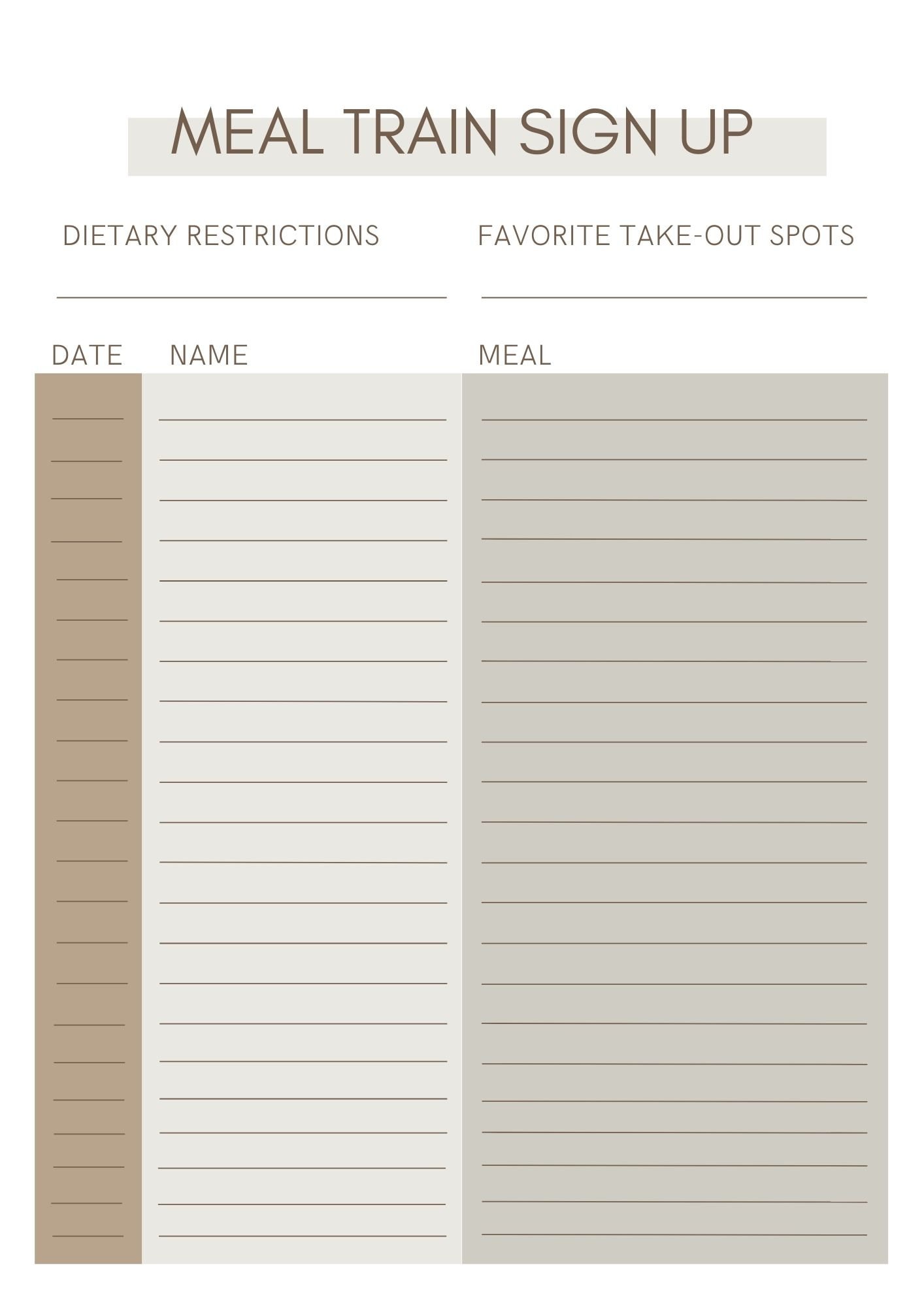 Meal Sign Up Sheet Template