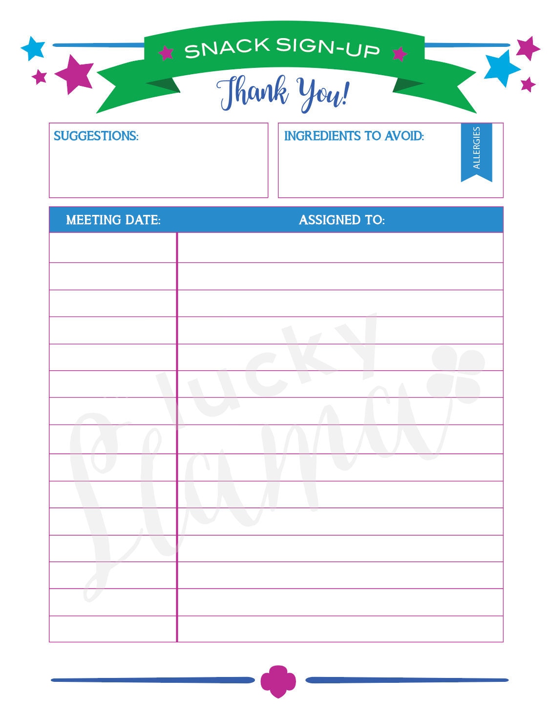 Snack Sign Up Sheet Template