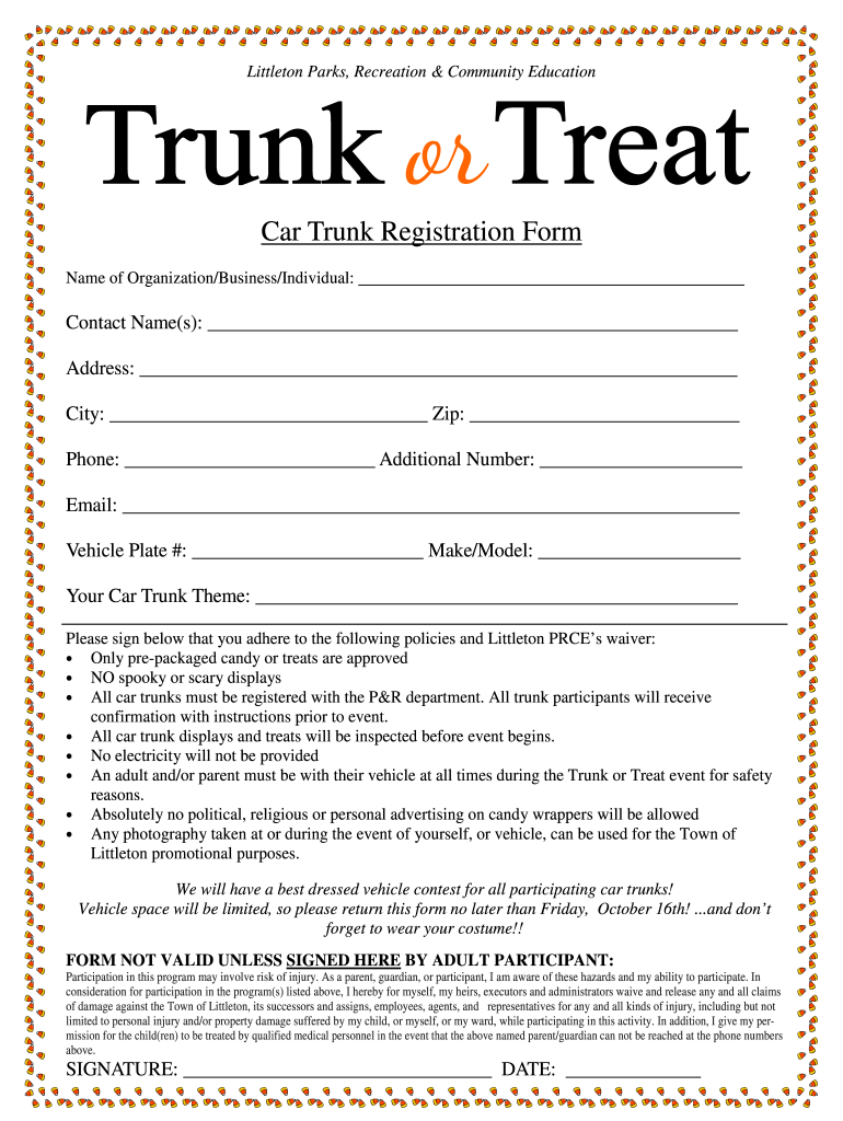 Trunk or Treat Sign Up Sheet Template