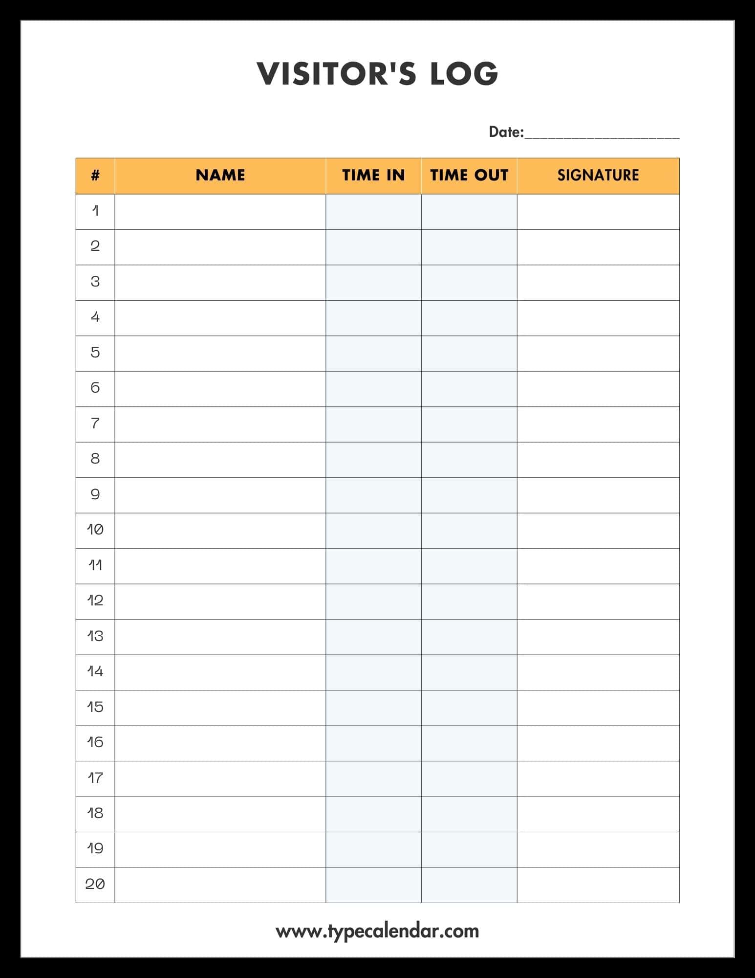 Visitor Sign In Sheet Template