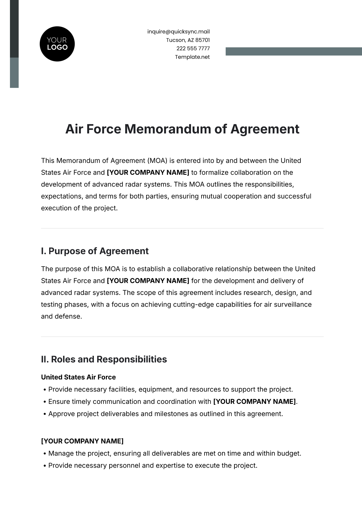 Air Force Memorandum of Understanding Template