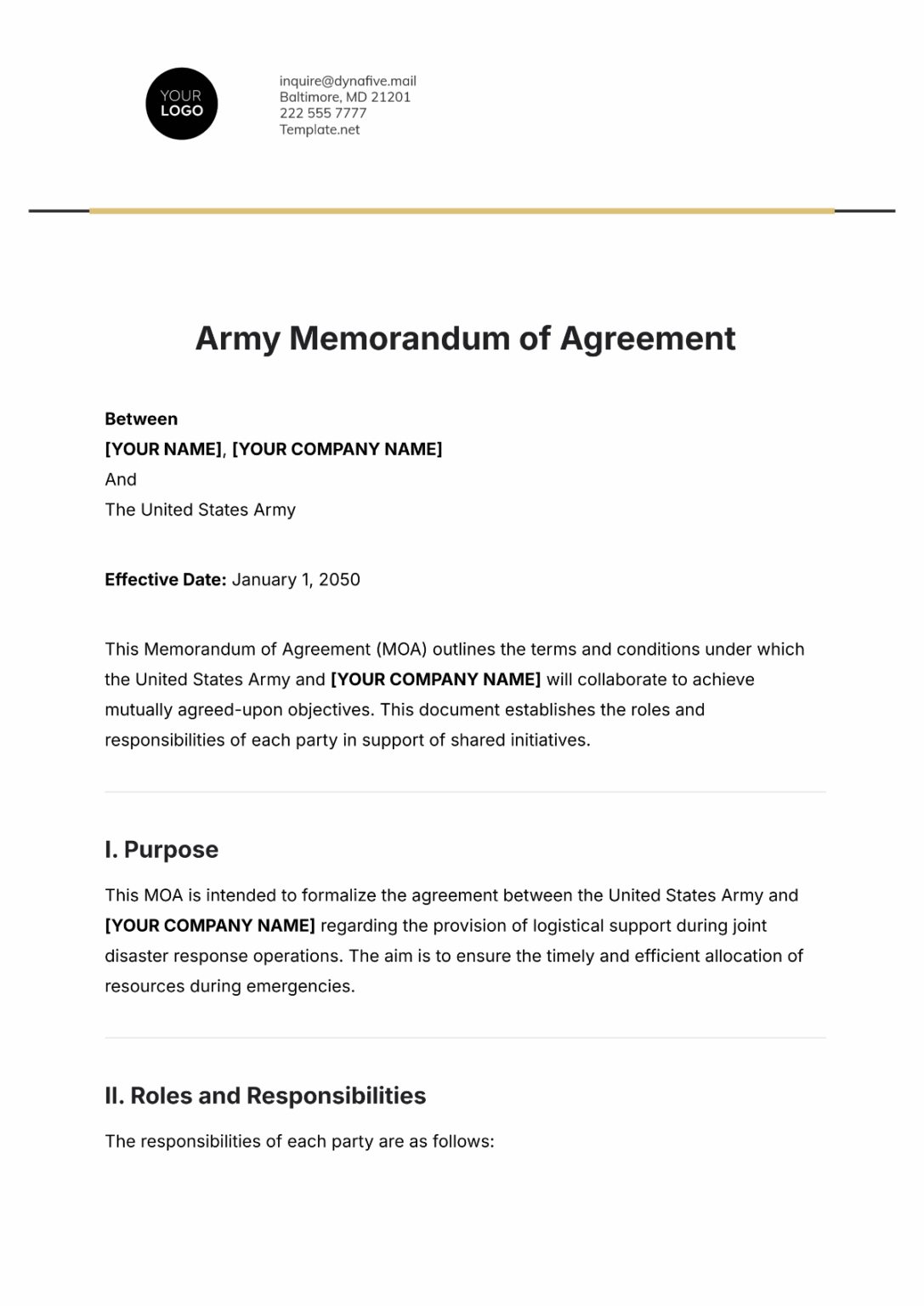 Air Force Memorandum of Understanding Template