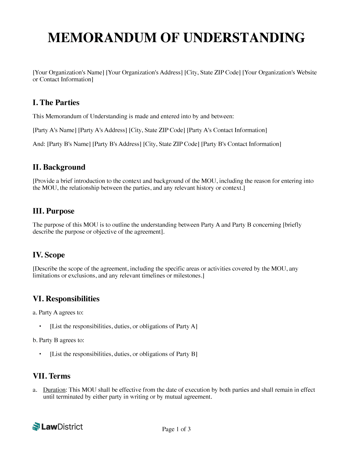 Informal Memorandum of Understanding Template