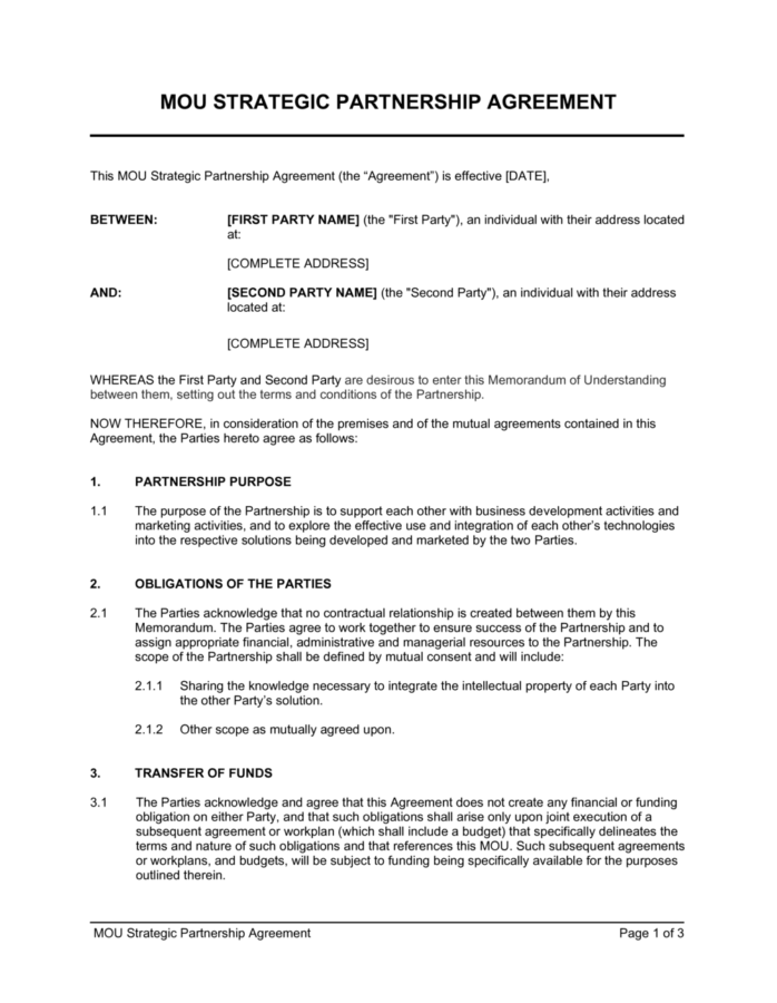 Memorandum of Understanding Between Two Companies Template