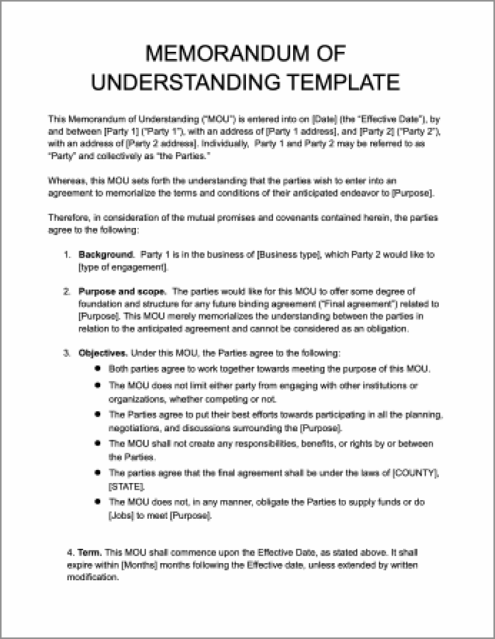 Industry Partner Memorandum of Understanding Template