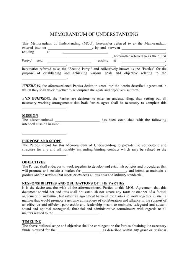 Basic Memorandum Of Understanding Template