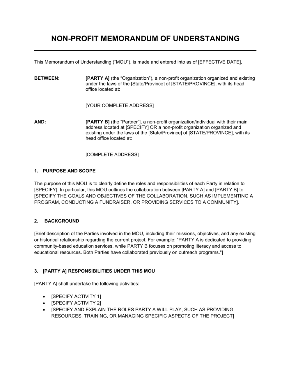 Nonprofit Memorandum of Understanding Template