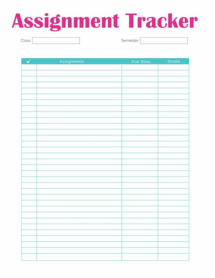 Homework Log Template for Students