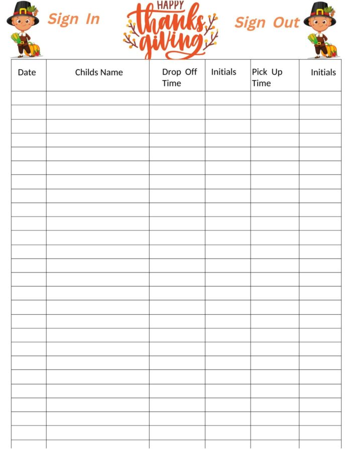 Blank Printable Sign Out Sheet Template